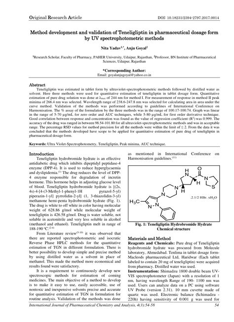 Pdf Method Development And Validation Of Teneligliptin In