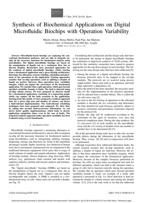 Pdf Synthesis Of Biochemical Applications On Digital Microfluidic Biochips With Operation
