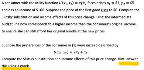 Solved A Consumer With The Utility Function U X1 X2 X13x2