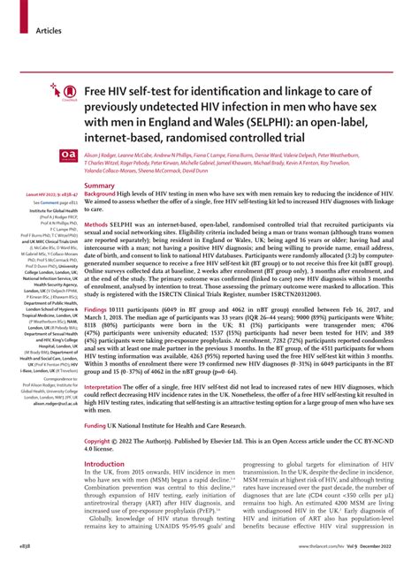 Pdf Free Hiv Self Test For Identification And Linkage To Care Of Previously Undetected Hiv