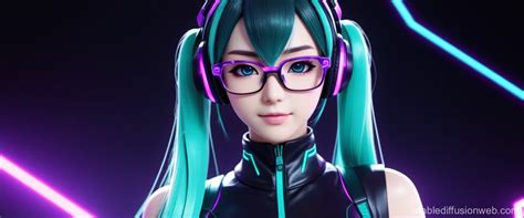 Hatsune Miku Wearing Black Glasses Stable Diffusion Online
