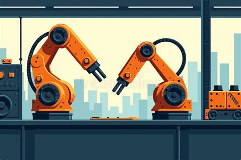 Robotic Arms Automating Industrial Production In A Smart Factory Stock Illustration