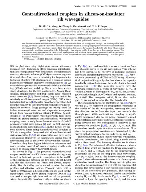 Pdf Contradirectional Couplers In Silicon On Insulator Rib Waveguides