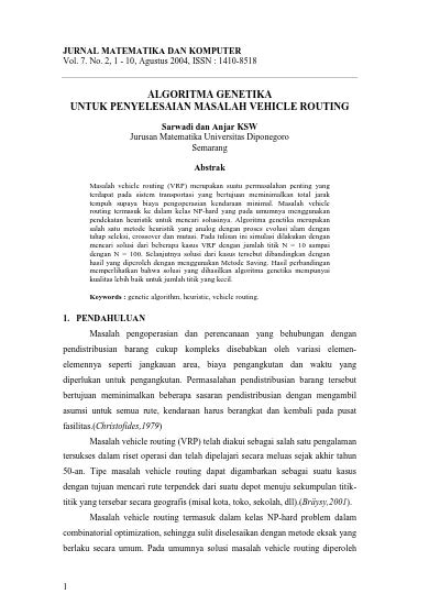 Algoritma Genetika Untuk Penyelesaian Masalah Vehicle Routing