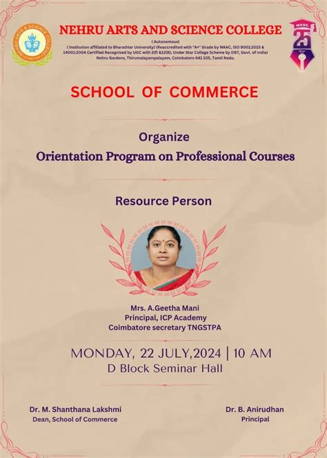 Orientation Program On Professional Courses Nehru Arts And Science College In Coimbatore