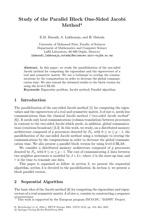 PDF Study Of The Parallel Block One Sided Jacobi Method