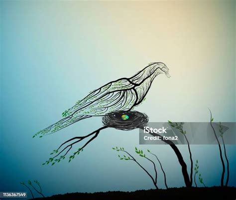 스 트리 잉 버드 부활절 달걀 개념 비둘기 새 모양 녹색 나뭇잎과 나무 가지 벡터 가리기에 대한 스톡 벡터 아트 및 기타 이미지 가리기 개념 계절 Istock