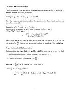 Implicit Differentiation Differential Calculus Lecture Lesson Notes