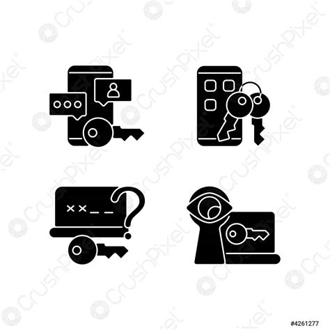 Password Protection Black Glyph Icons Set On White Space Stock Vector