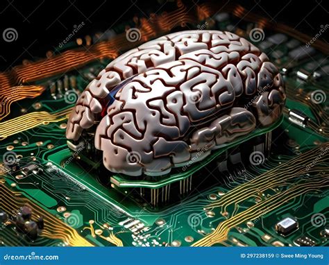 Image Of The Human Brain As The Printed Circuit As Motherboard Processor Stock Illustration