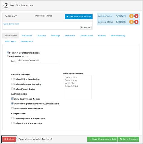 how to delete a website from solidcp diadem technologies support