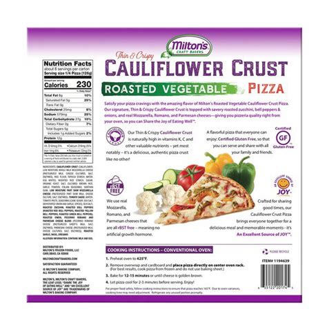 Miltons Cauliflower Crust Pizza Roasted Vegetable 35 6 Oz Costco