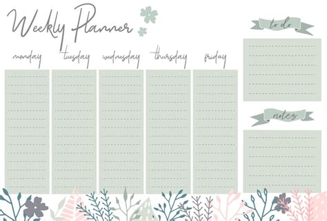 Planificador Semanal Con Flores Organizador De Papelería Para Planes