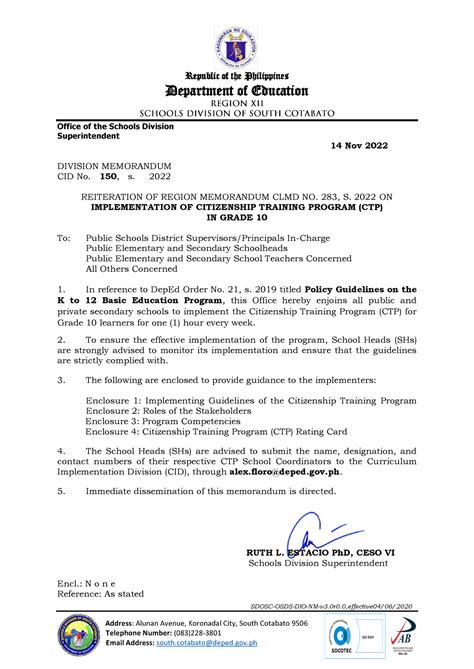 DM CID No. 150 s. 2022 Reiteration OF Region Memorandum CLMD NO ...