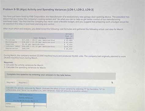 solved problem 9 18 algo activity and spending variances