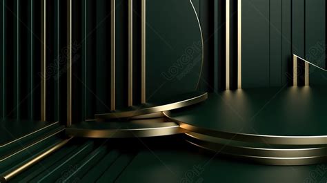 럭셔리 아이템을 표시하기 위한 황금 라인이 있는 고급스러운 3d 최소한의 기하학적 짙은 녹색 벽지 아이 배경 제품 디스플레이 배경 3d 아이 배경 이미지 Hd 아이