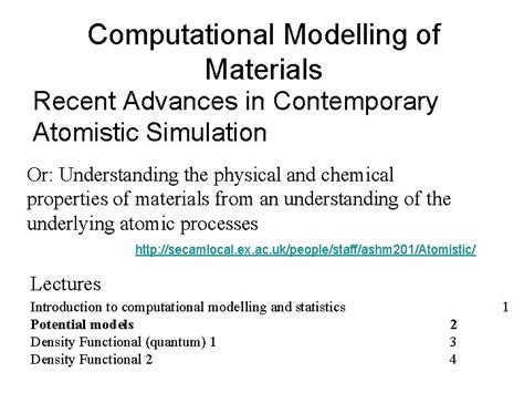 Computational Modelling Of Materials Recent Advances In Contemporary