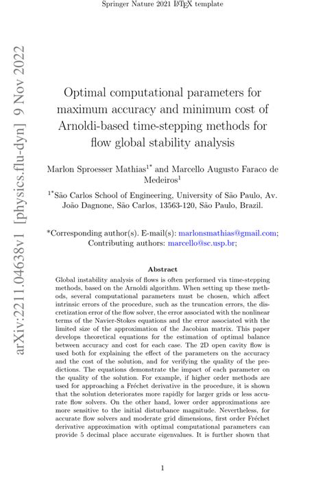 Pdf Optimal Computational Parameters For Maximum Accuracy And Minimum