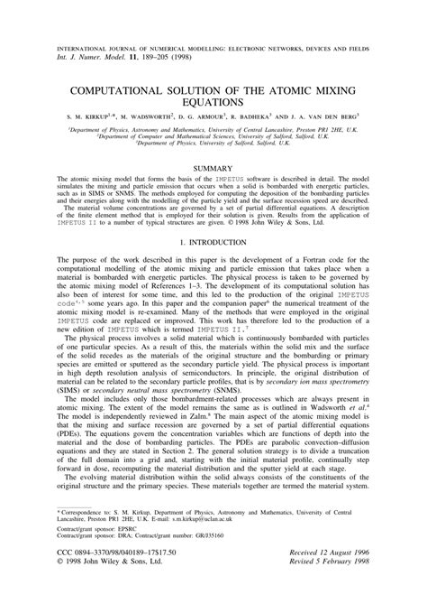 Pdf Computational Solution Of The Atomic Mixing Equations
