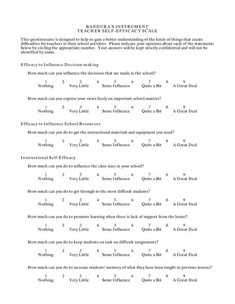 Self Efficacy Questionnaire School B An D U R As I N S T R U M E N T T E Ac H E R S E L F E