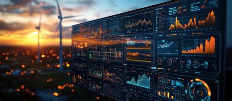 Futuristic Data Visualization With Wind Turbines At Sunset Premium Ai Generated Image