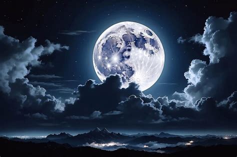 Glowing Full Moon And Clouds In Night Sky Premium Ai Generated Image