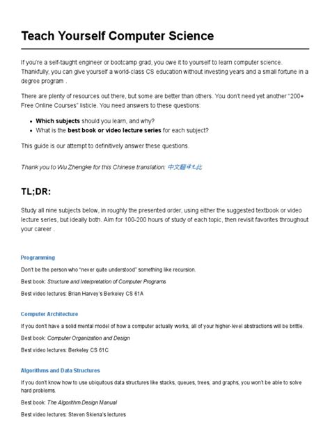 Teach Yourself Computer Science Tl Dr Pdf Discrete Mathematics