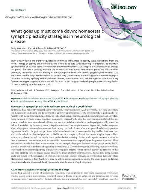 Pdf What Goes Up Must Come Down Homeostatic Synaptic Plasticity Strategies In Neurological