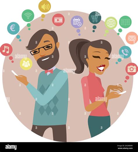 Couple Sending Love Messages Using Smartphone Wireless Communications Stock Vector Image And Art
