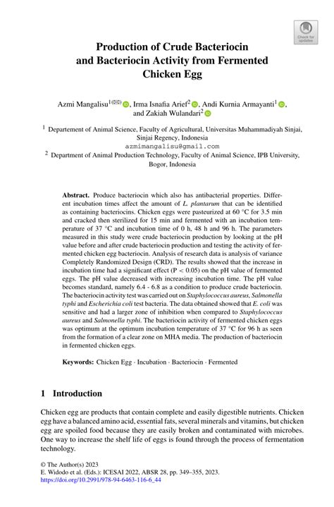 Pdf Production Of Crude Bacteriocin And Bacteriocin Activity From Fermented Chicken Egg