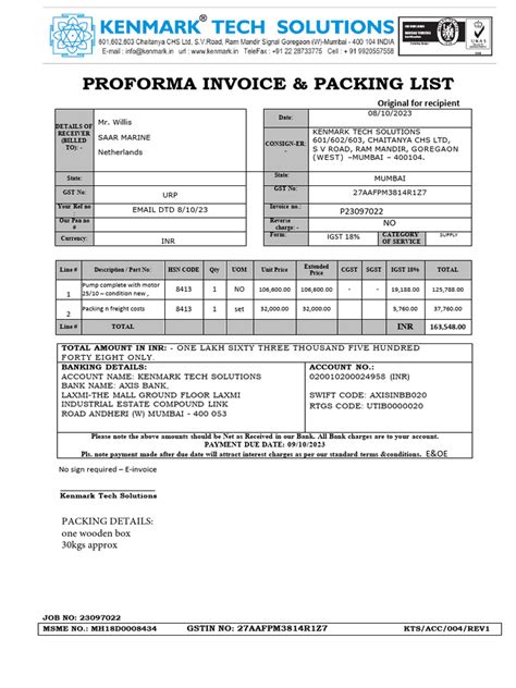 6055 Proforma Invoice Packing List Pdf Financial Services Service