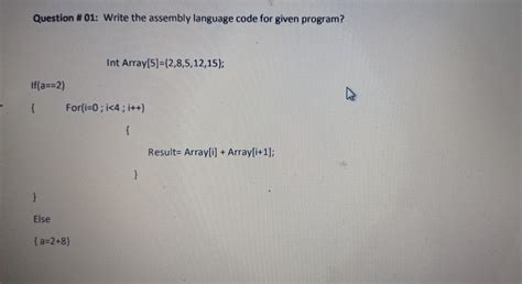 Solved Question 01 Write The Assembly Language Code For
