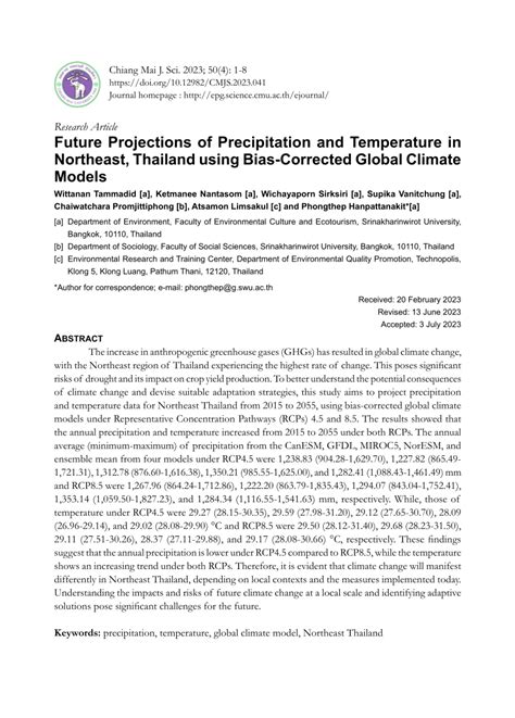 Pdf Future Projections Of Precipitation And Temperature In Northeast Thailand Using Bias
