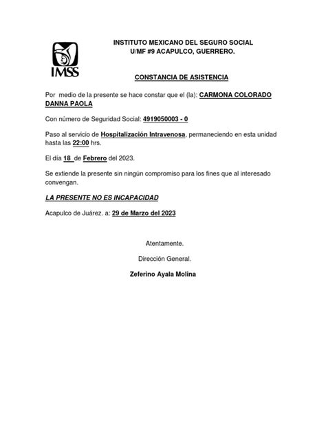 Constancia De Hospitalización Imss Pdf