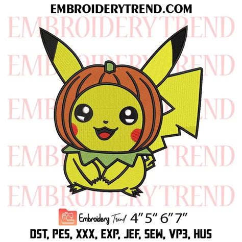 Pikachu Pumpkin Head Embroidery Design Cute Pikachu Halloween Machine Embroidery Digitized Pes