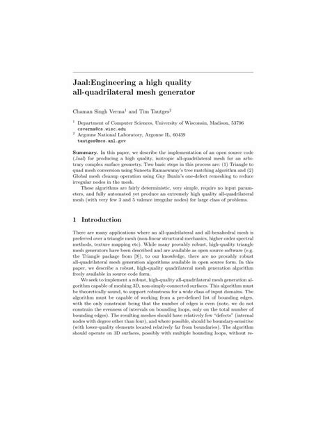 Pdf Jaal Engineering A High Quality All Quadrilateral … ~csverma Quadmeshing