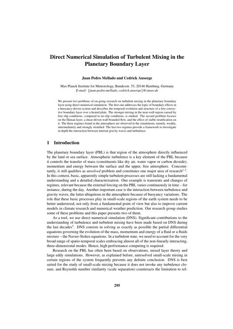 Pdf Direct Numerical Simulation Of Turbulent Mixing In The Planetary Boundary Layer