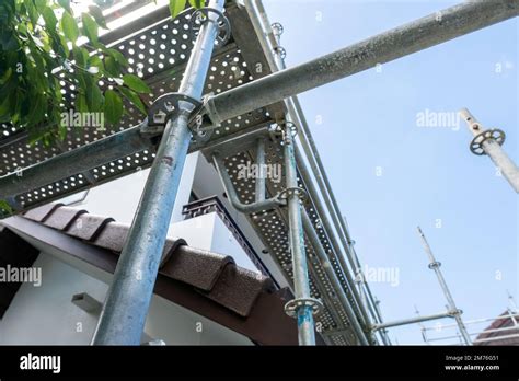 Modern House Construction With Scaffold Pole Platform New Build