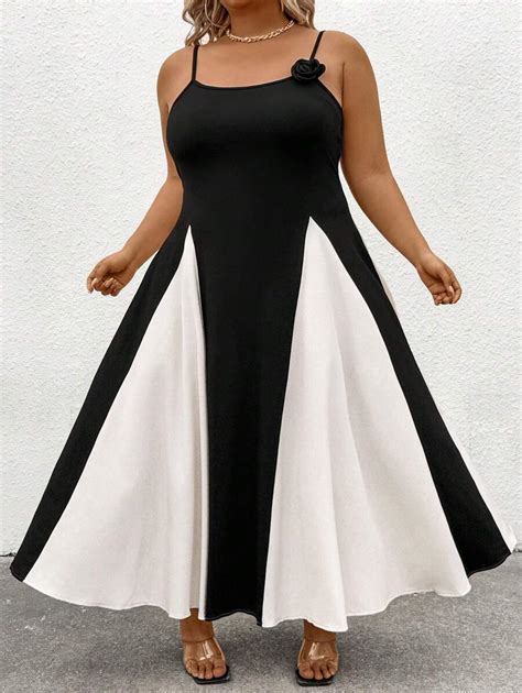 Shein Curve Plus Size Romantic Contrast Color Splicing Waist Cinched