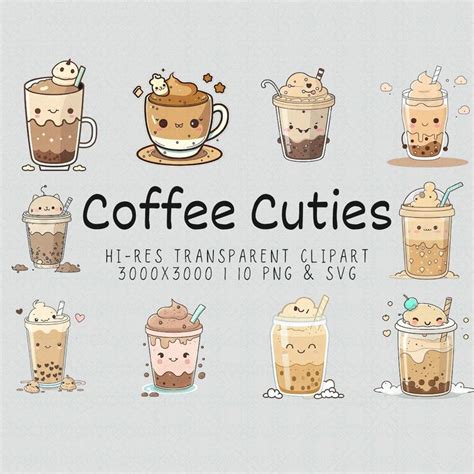 Kawaii Coffee Clipart Coffee Png Bundle Cute Graphics Kawaii Clipart