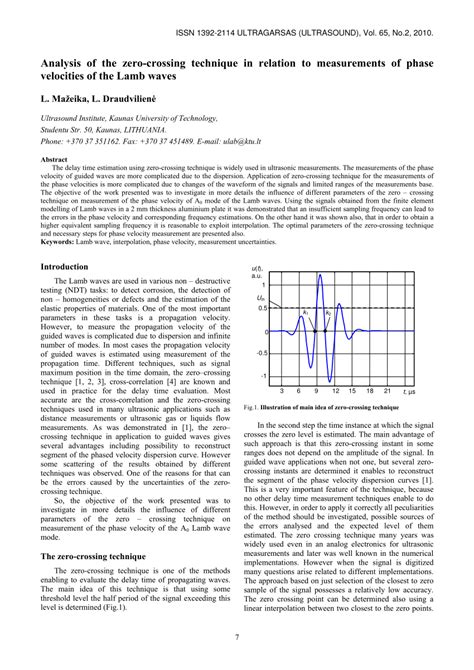 Pdf Analysis Of The Zero Crossing Technique In Relation To Measurements Of Phase Velocities Of