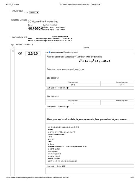 MAT Module Five Problem Set Gradebook Page Of Rows Of Question Q