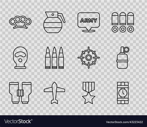 Set Line Binoculars Dynamite And Timer Clock Vector Image