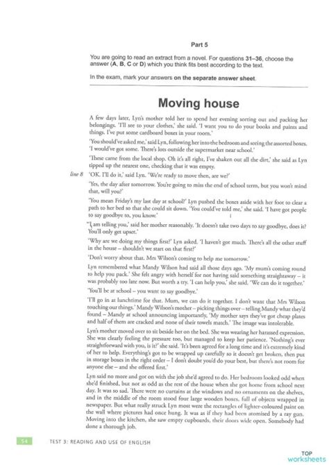 Test Fce Reading And Use Of English Part 5 Interactive Worksheet Topworksheets