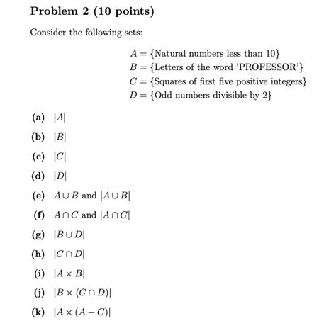 Solved Problem Points Consider The Following Sets A Chegg Com