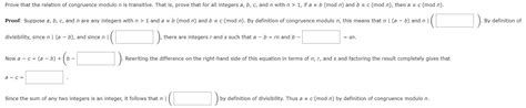 Solved Prove That The Relation Of Congruence Modulo N Is Chegg
