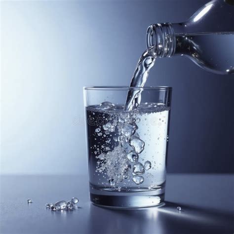 Glass Bottle Filled With Cold Mineral Water Overflows In A Glass Container Soothing Overflow