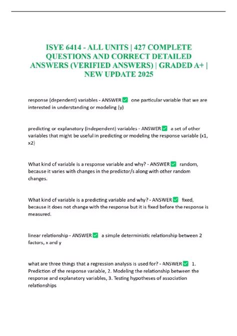 Isye 6414 All Units 427 Complete Questions And Correct Detailed Answers Verified Answers