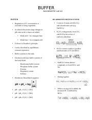 BUFFER Docx BUFFER BIOCHEMISTRY LAB 2 BUFFER BICARBONATE BUFFER SYSTEM Regulation Of H