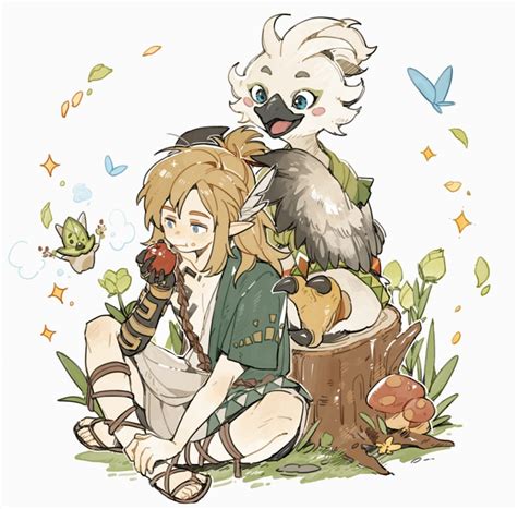 link korok and tulin the legend of zelda and 1 more drawn by